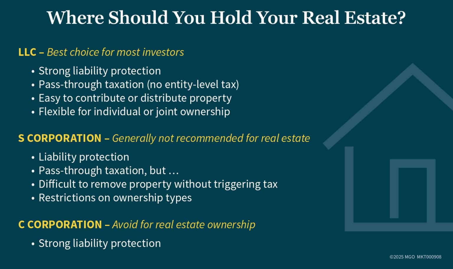 What’s the Right Entity Structure for Your Real Estate? - MGO CPA | Tax ...